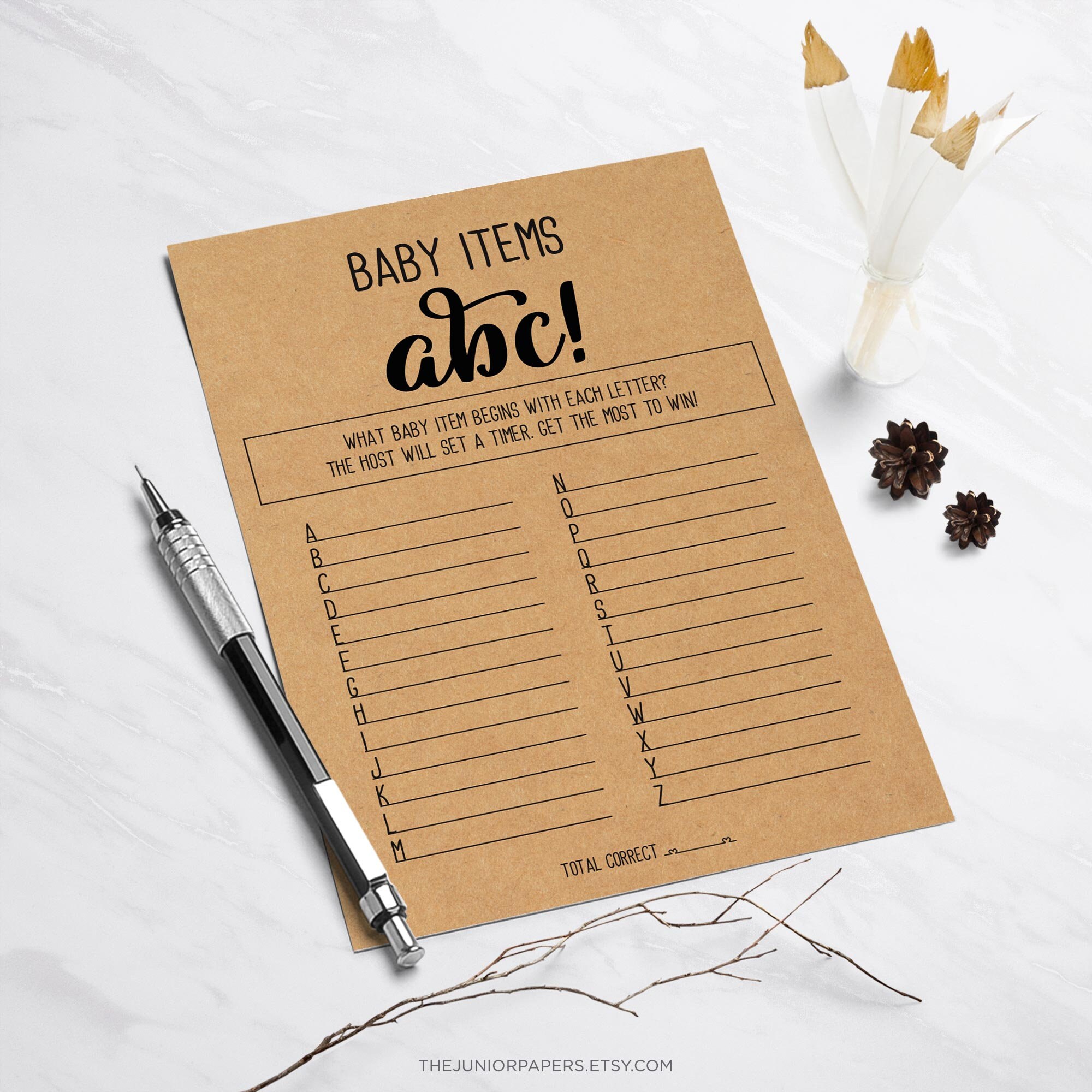 Baby Items ABC Baby Shower Games Kraft Rustic Baby Shower - Etsy