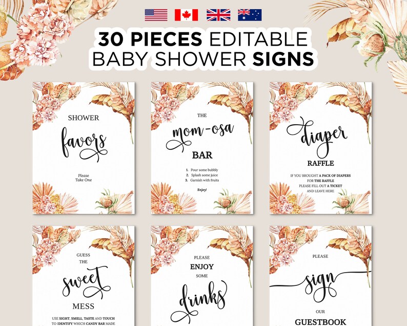 Editable Boho Baby Shower Signs Printable Baby Shower Table - Etsy