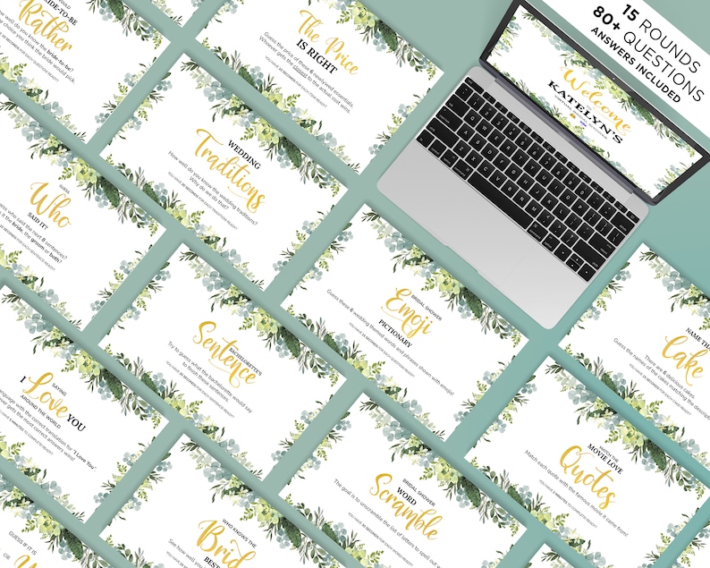 Virtual Greenery Bridal Shower Games Editable Powerpoint - Etsy