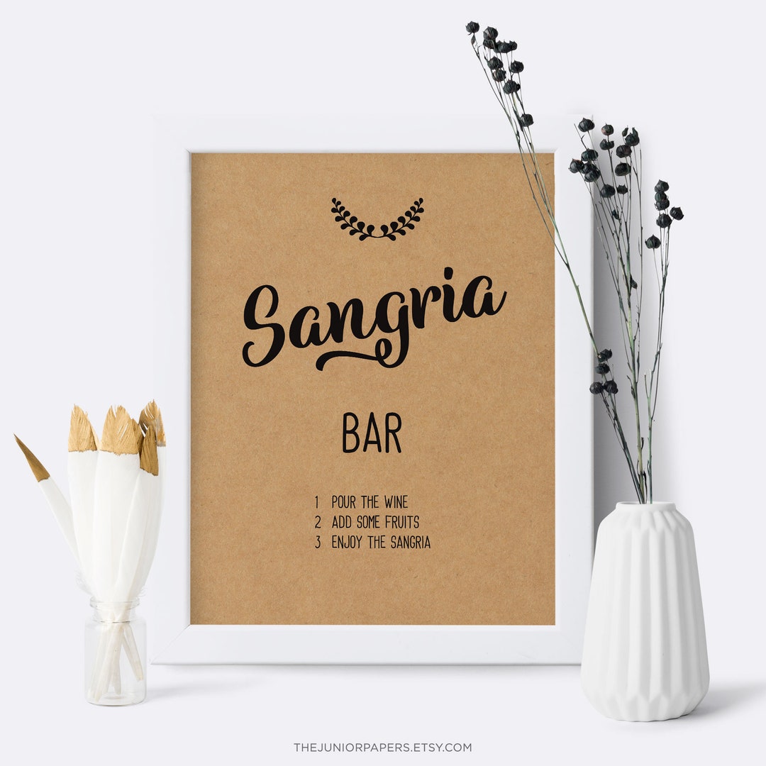 Sangria Bar Baby Shower Sign Rustic Kraft Printable Table - Etsy