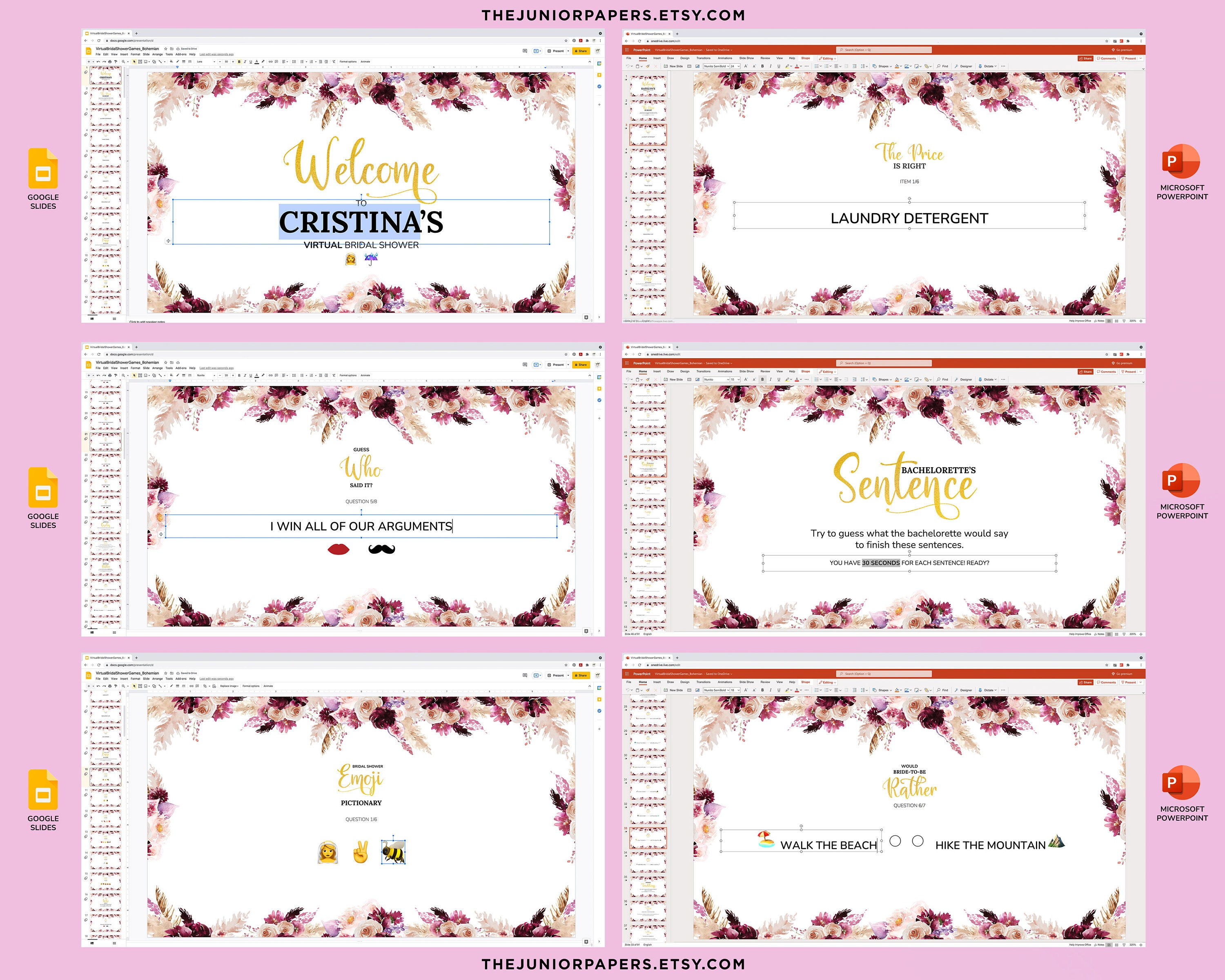 Bohemian Virtual Bridal Shower Games Editable Powerpoint - Etsy