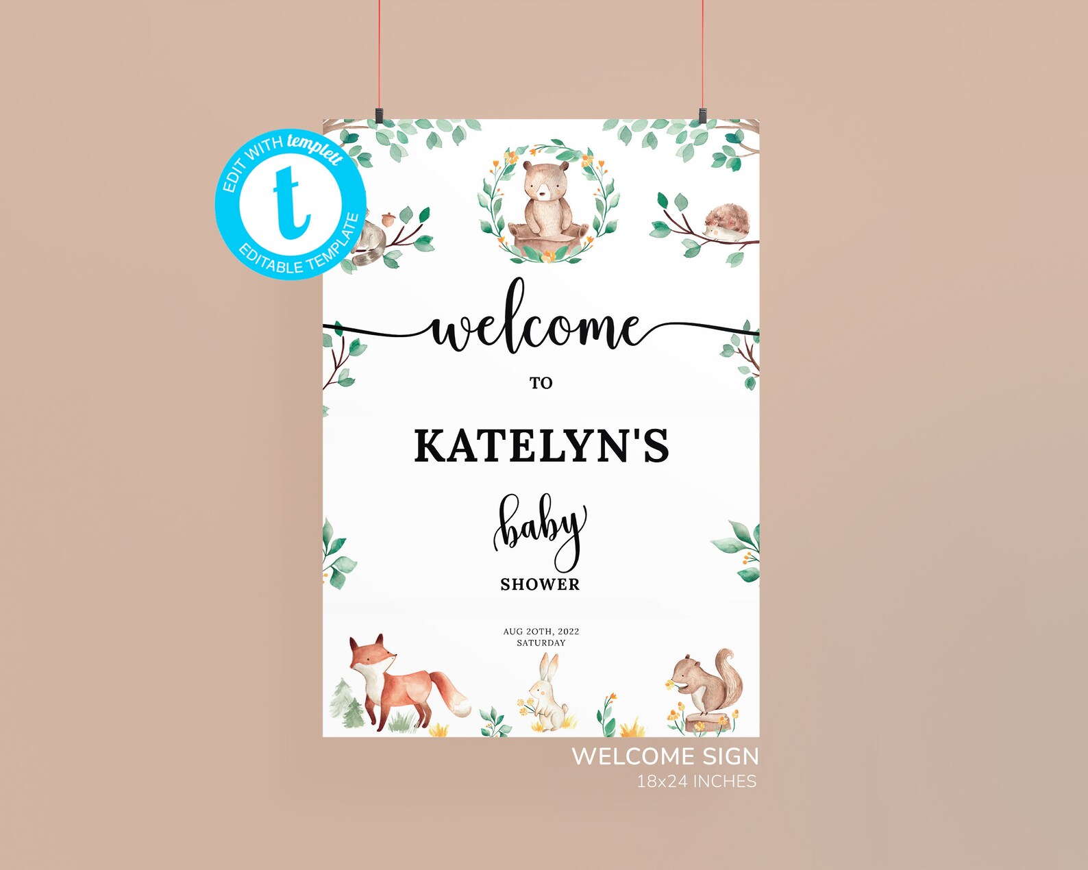 Woodland Editable Baby Shower Bundle Printable Forest Animals - Etsy