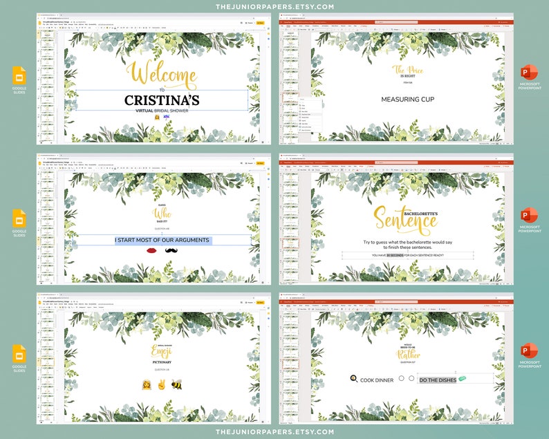 Virtual Greenery Bridal Shower Games Editable Powerpoint - Etsy