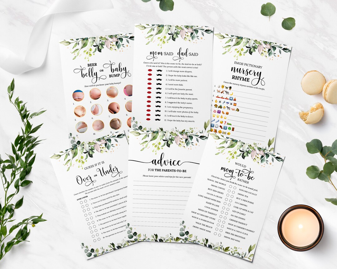 15 Editable Greenery Baby Shower Games, Greenery 3, Green Baby Shower ...