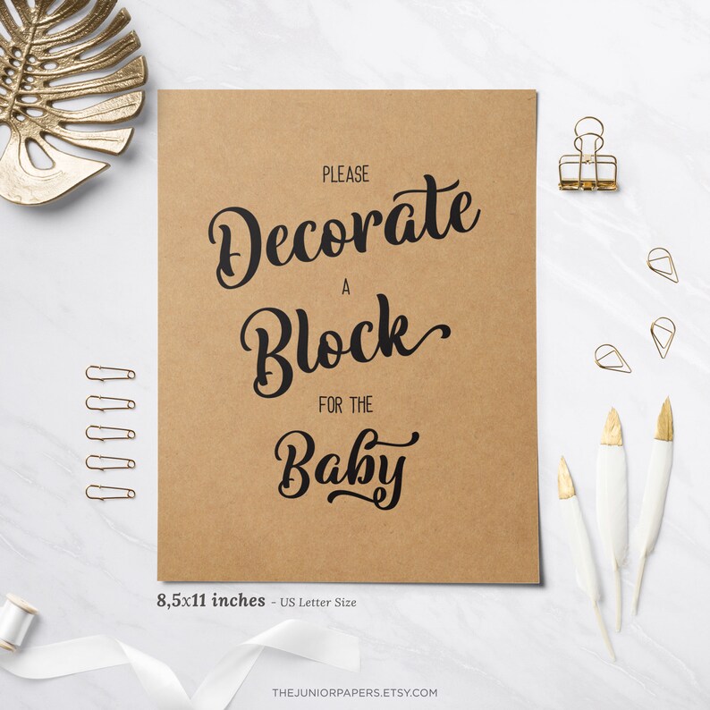 Decorate A Block Baby Shower Sign Rustic Kraft Printable - Etsy