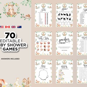Woodland Editable Baby Shower Games, Printable Baby Shower Games Bundle ...