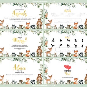 Woodland Virtual Baby Shower Games, Editable Baby Shower Games ...