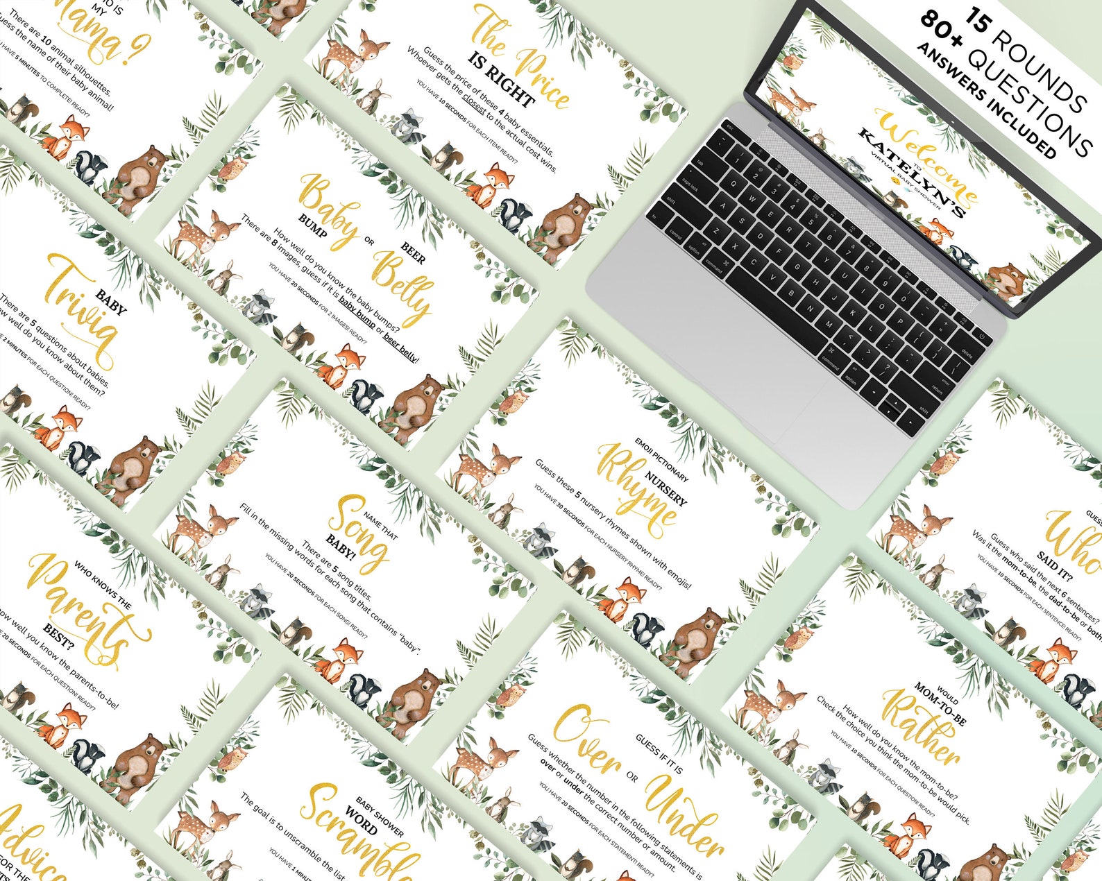 Woodland Virtual Baby Shower Games, Editable Baby Shower Games ...