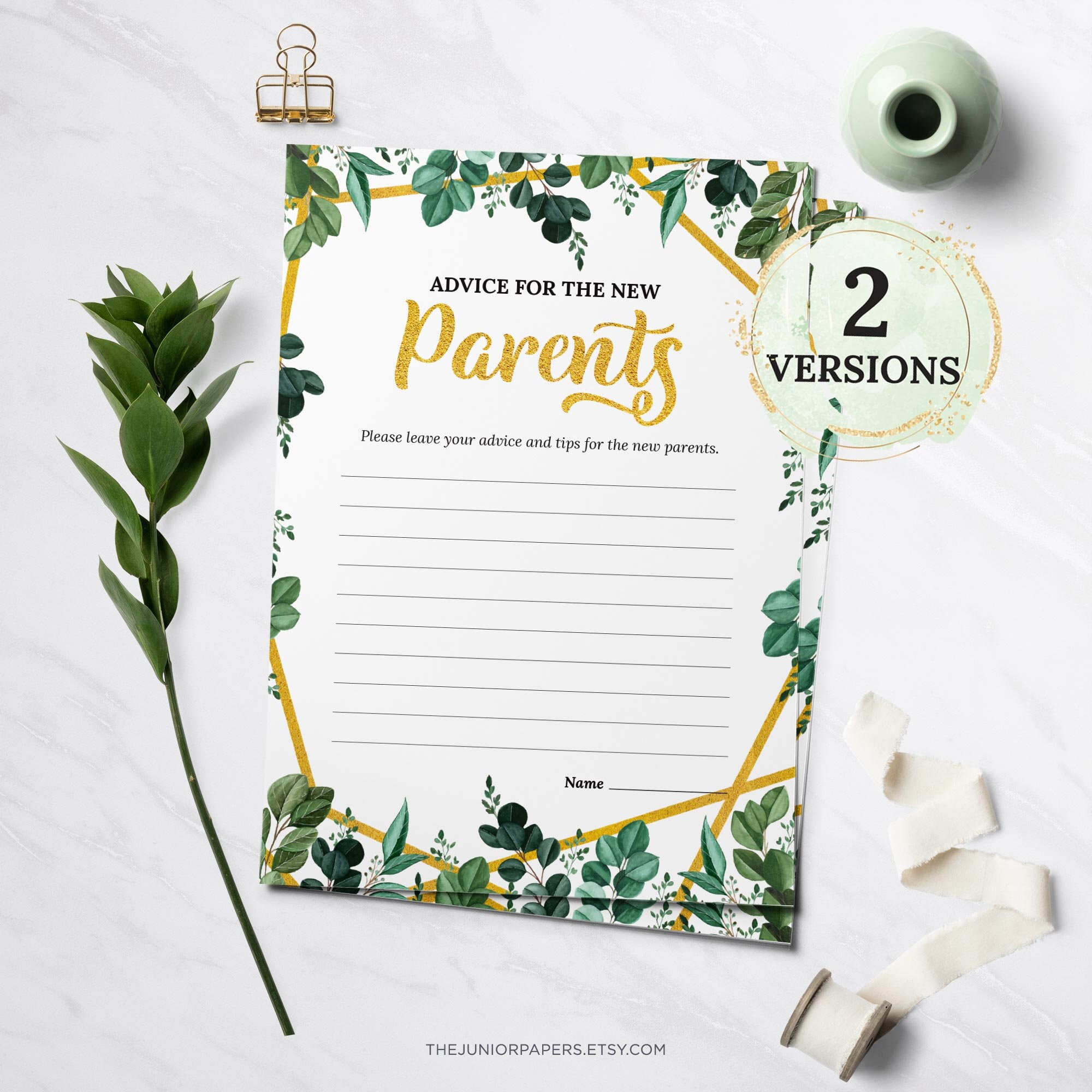 Advice for Parents Baby Shower Games Greenery II Gold Baby - Etsy