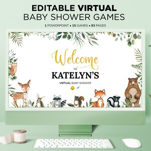Woodland Virtual Baby Shower Games, Editable Baby Shower Games ...