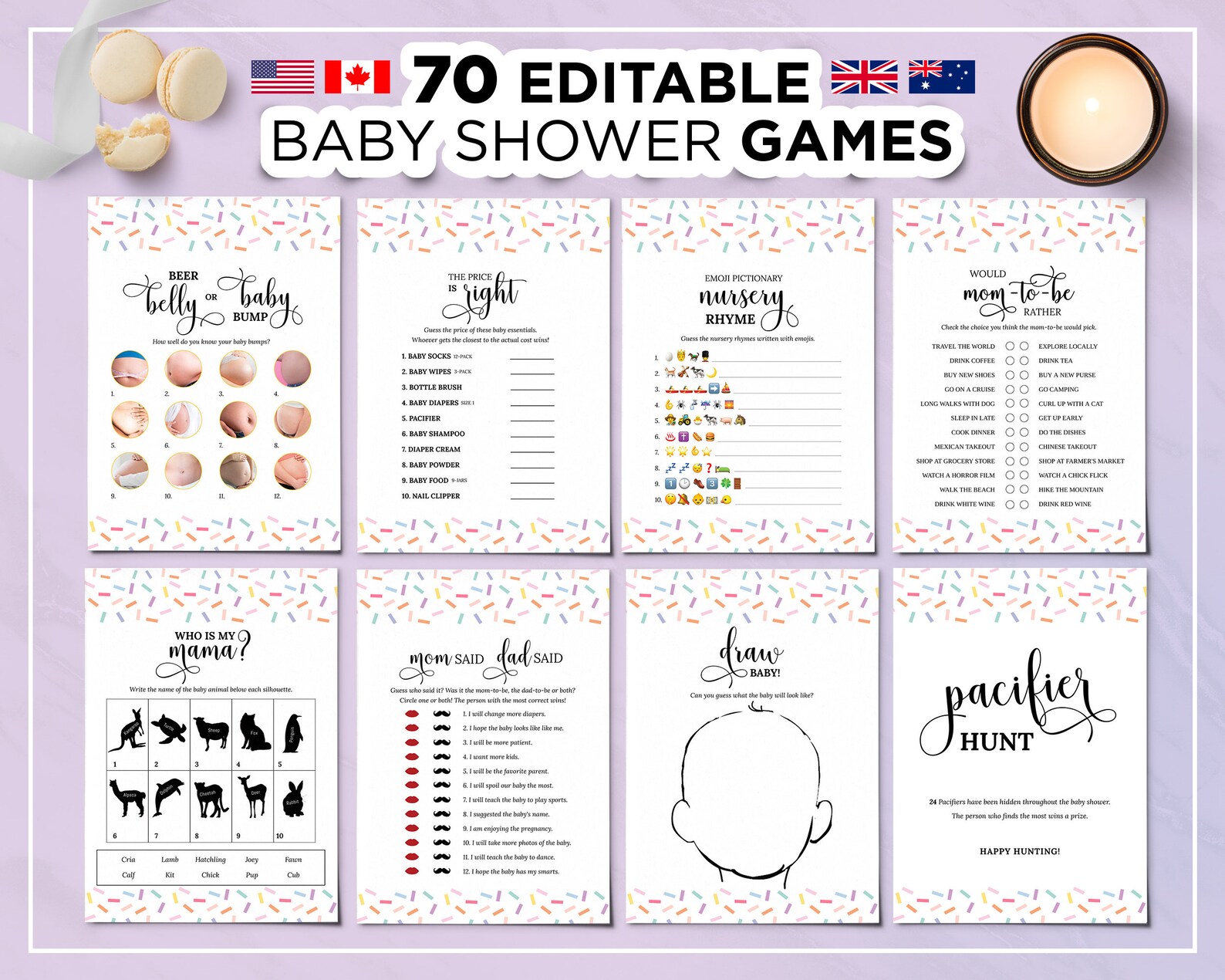 70 Sprinkle Baby Shower Games Editable Baby Shower Games - Etsy