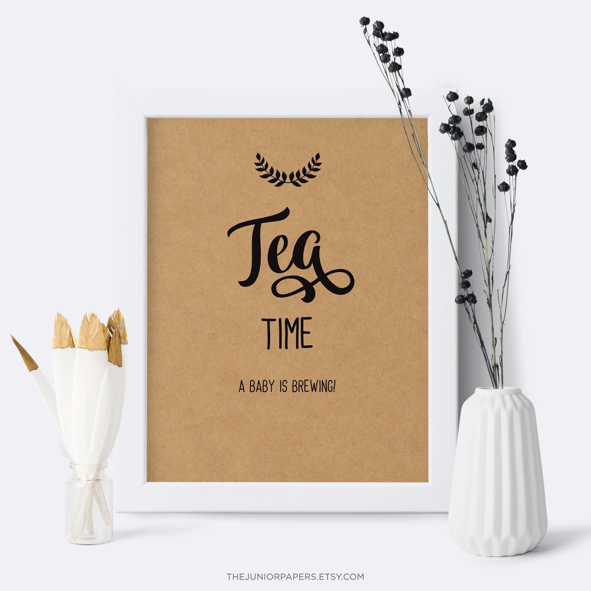 Tea Time Baby Shower Sign Rustic Kraft Printable Table Top | Etsy