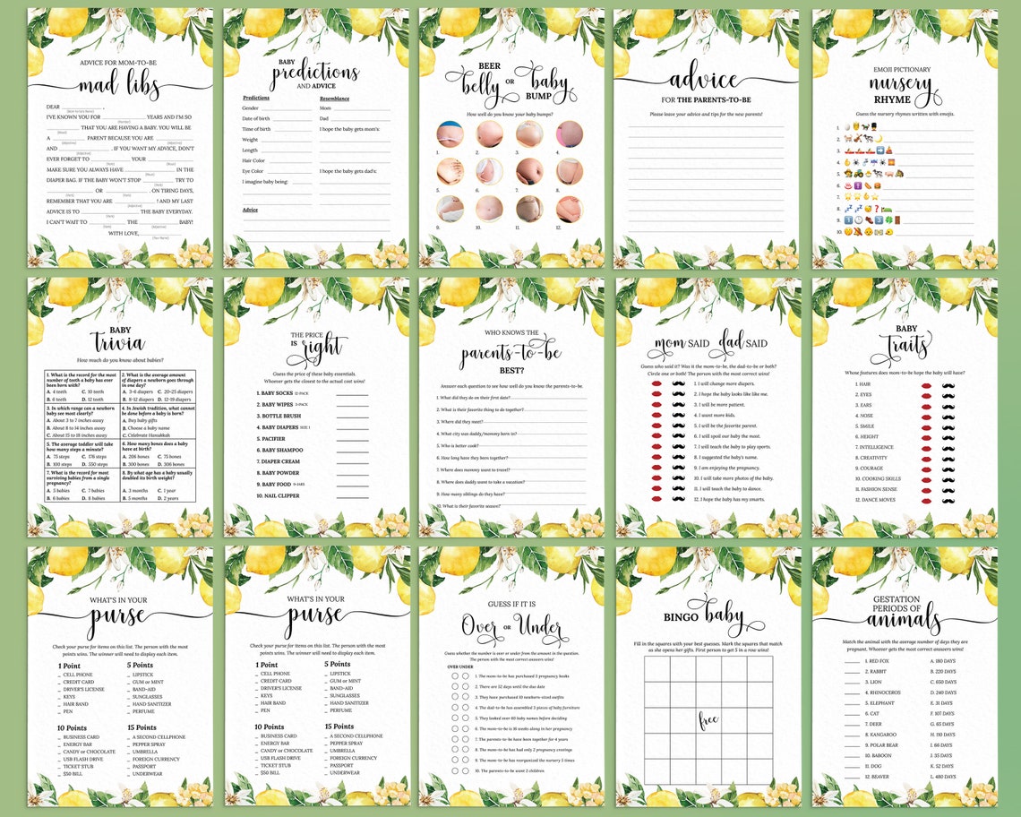 Editable Lemon Baby Shower Games Baby Shower Game Bundle | Etsy