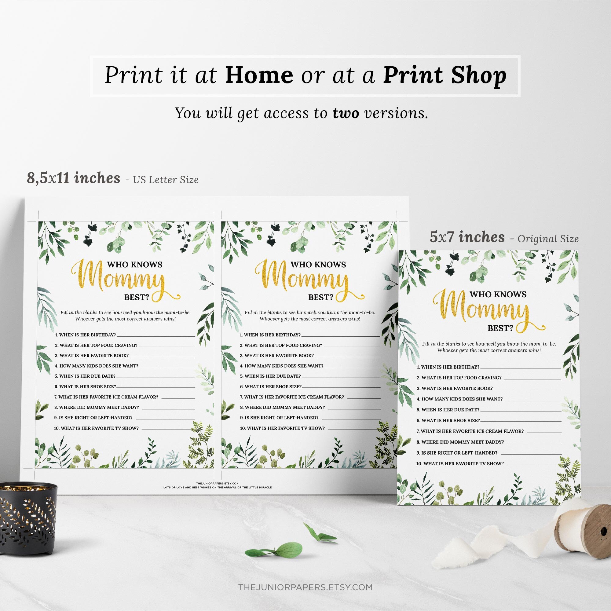 Editable Who Knows Mommy Best Baby Shower Games Greenery - Etsy