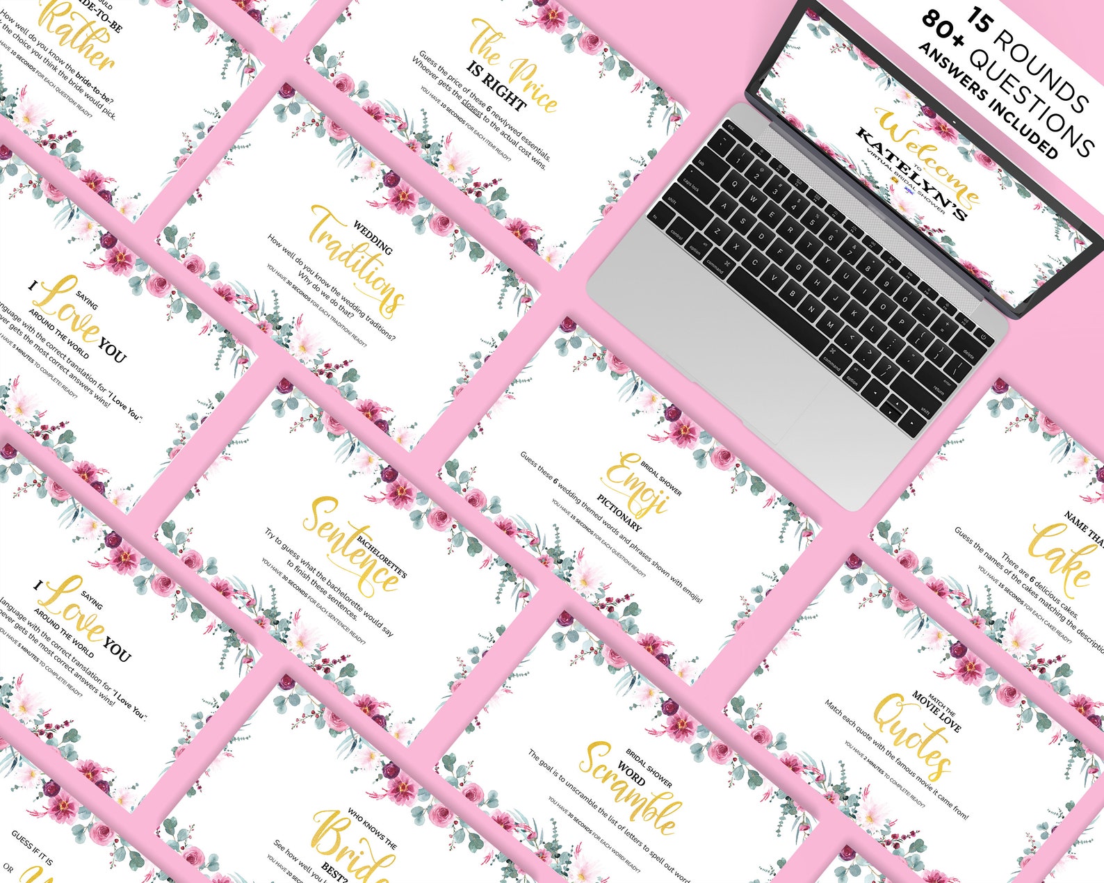 Virtual Floral Bridal Shower Games Editable Powerpoint Bridal | Etsy