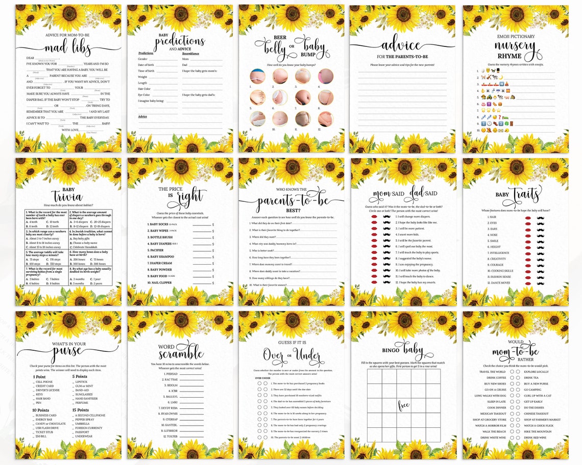15 Editable Sunflower Baby Shower Games Sunflower 2 Baby - Etsy
