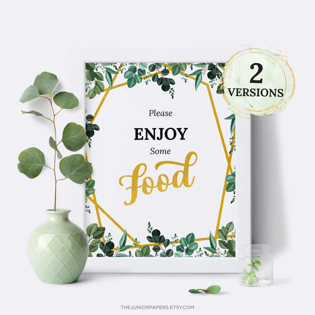 Enjoy Some Food, Baby Shower Sign, Greenery, Gold, Girl, Boy, Gender ...