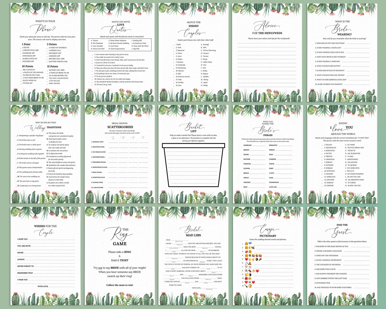 Editable Cactus Bridal Shower Bundle Printable Cactus Fiesta | Etsy