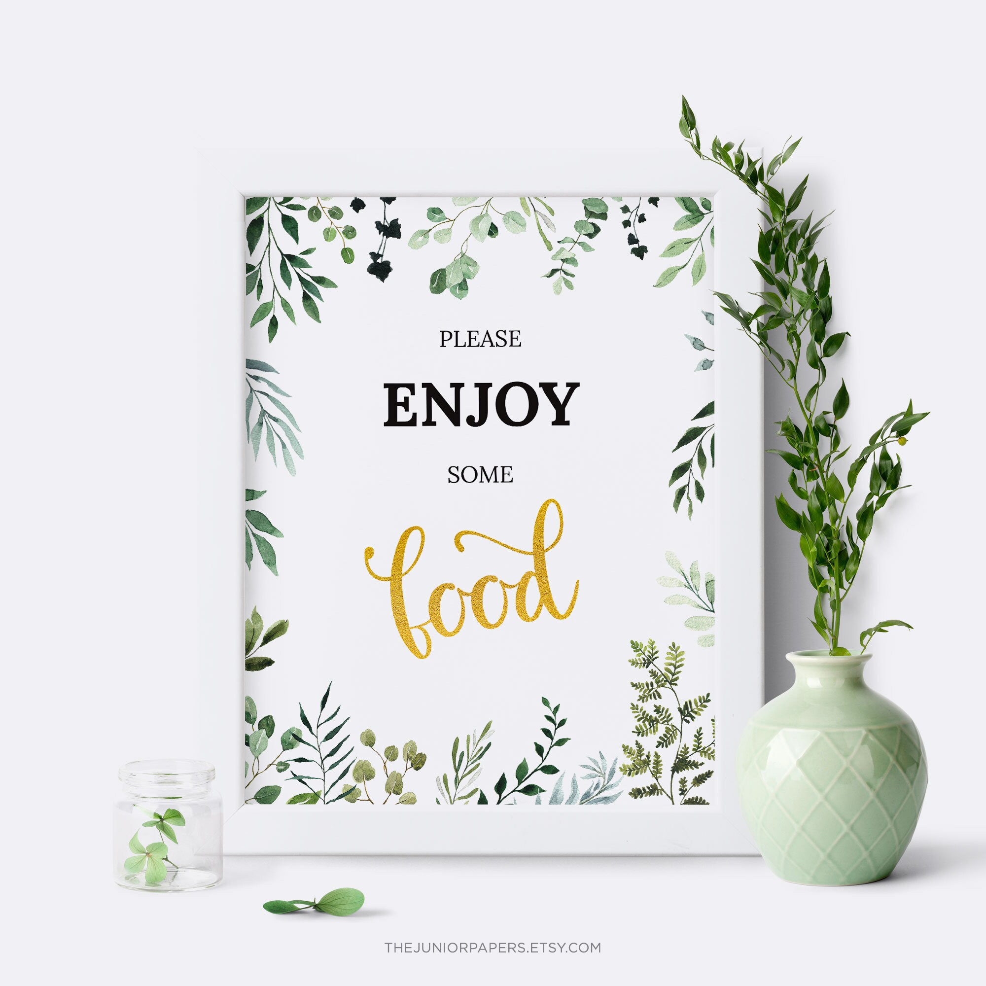 Enjoy Some Food Baby Shower Sign Greenery Gold Girl Boy | Etsy