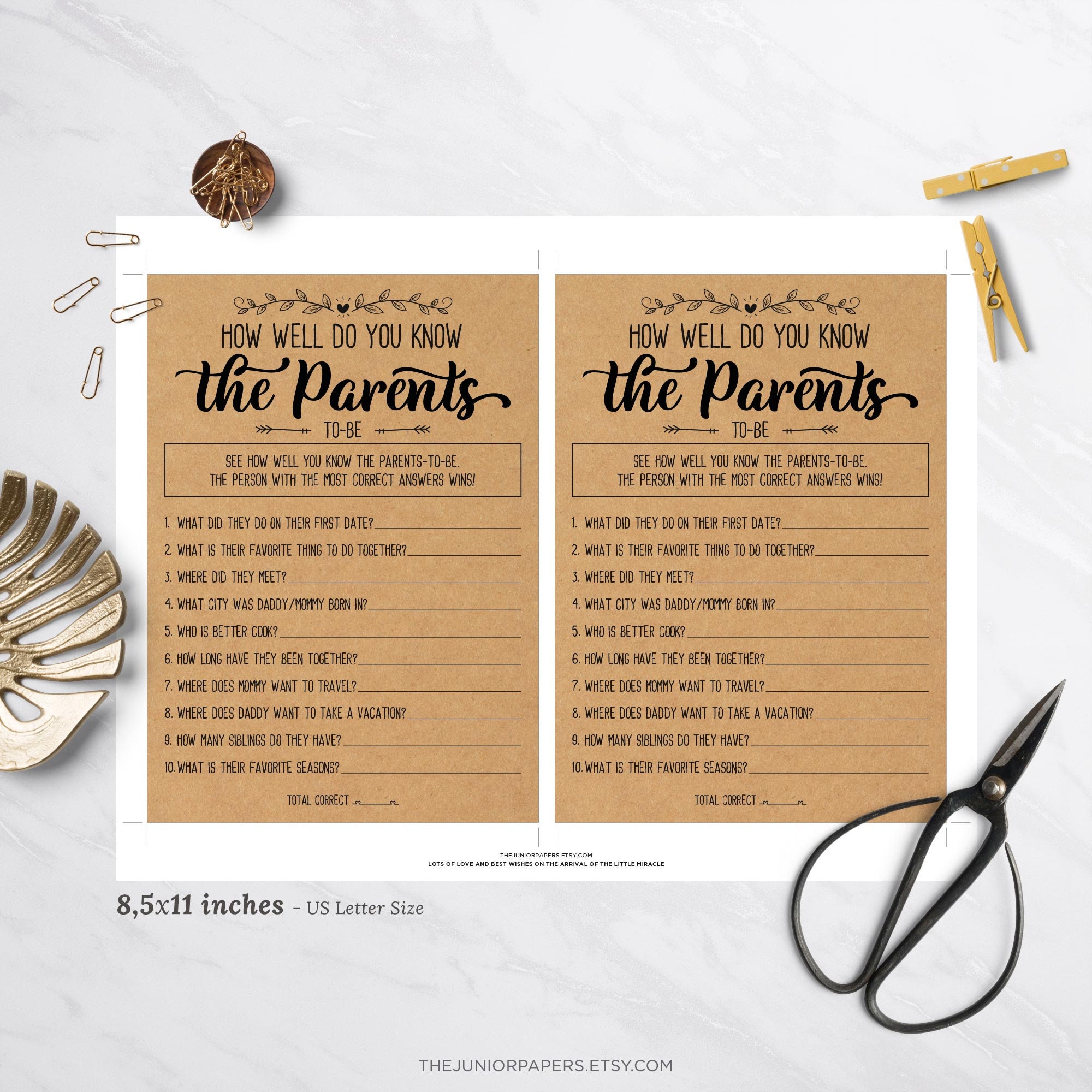 The Parents-to-be Baby Shower Games Kraft Rustic Baby | Etsy
