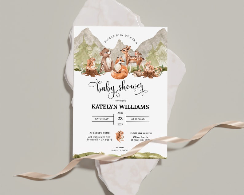 Woodland Baby Shower Invitation Forest Animals Baby Shower - Etsy