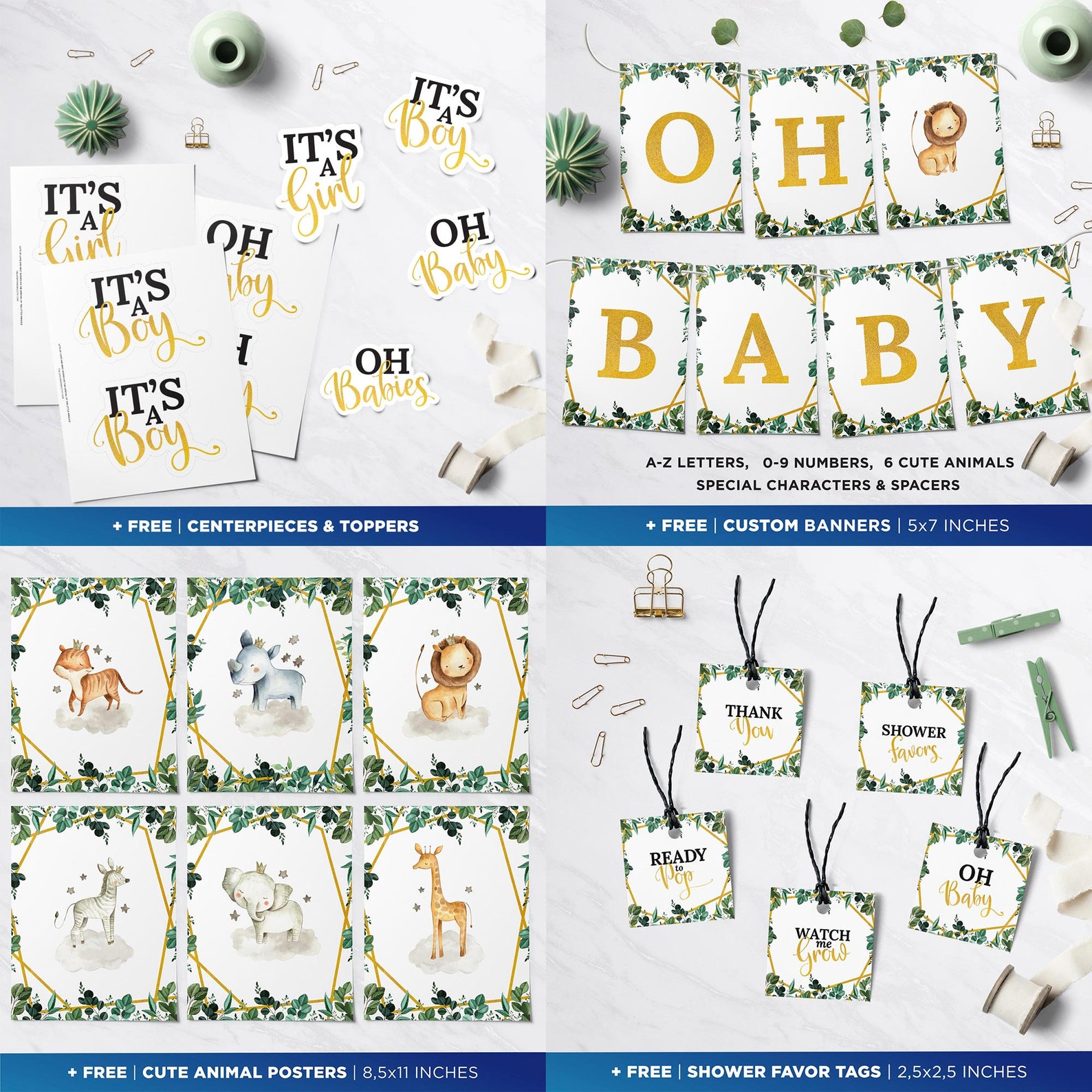 71 Pieces Baby Shower Game & Sign Bundle Greenery Gold - Etsy