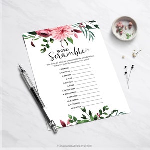 Word Scramble Baby Shower Game Floral Blush Pink Green - Etsy