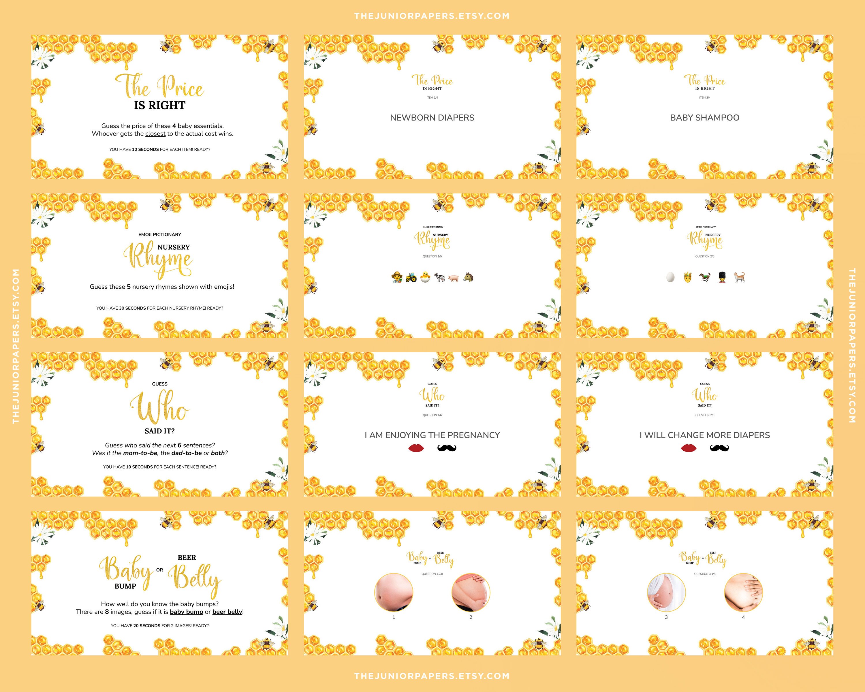 Honey Bee Editable Virtual Baby Shower Games Powerpoint Baby - Etsy