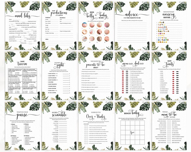 15 Editable Tropical Baby Shower Games Tropical 2 Hawaiian - Etsy