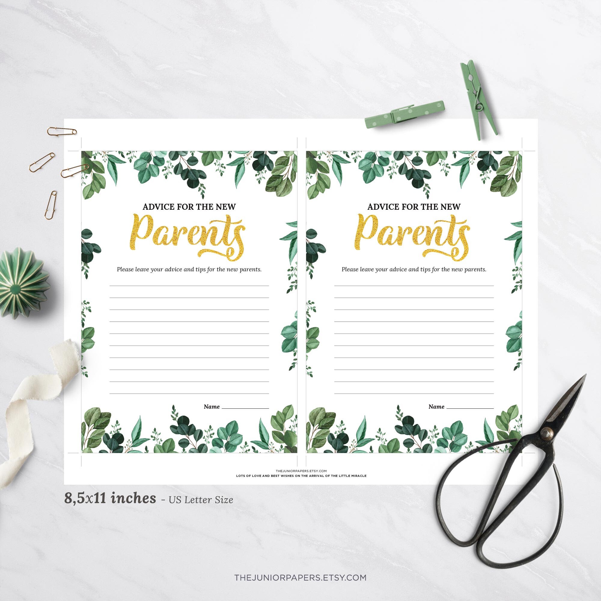 Advice for Parents Baby Shower Games Greenery II Gold Baby - Etsy