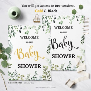 Welcome, Baby Shower Sign, Greenery, Gold, Girl, Boy, Gender Neutral ...