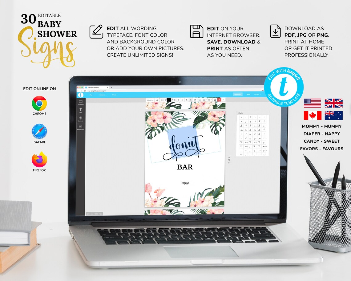 Editable Tropical Baby Shower Signs Printable Shower Table | Etsy