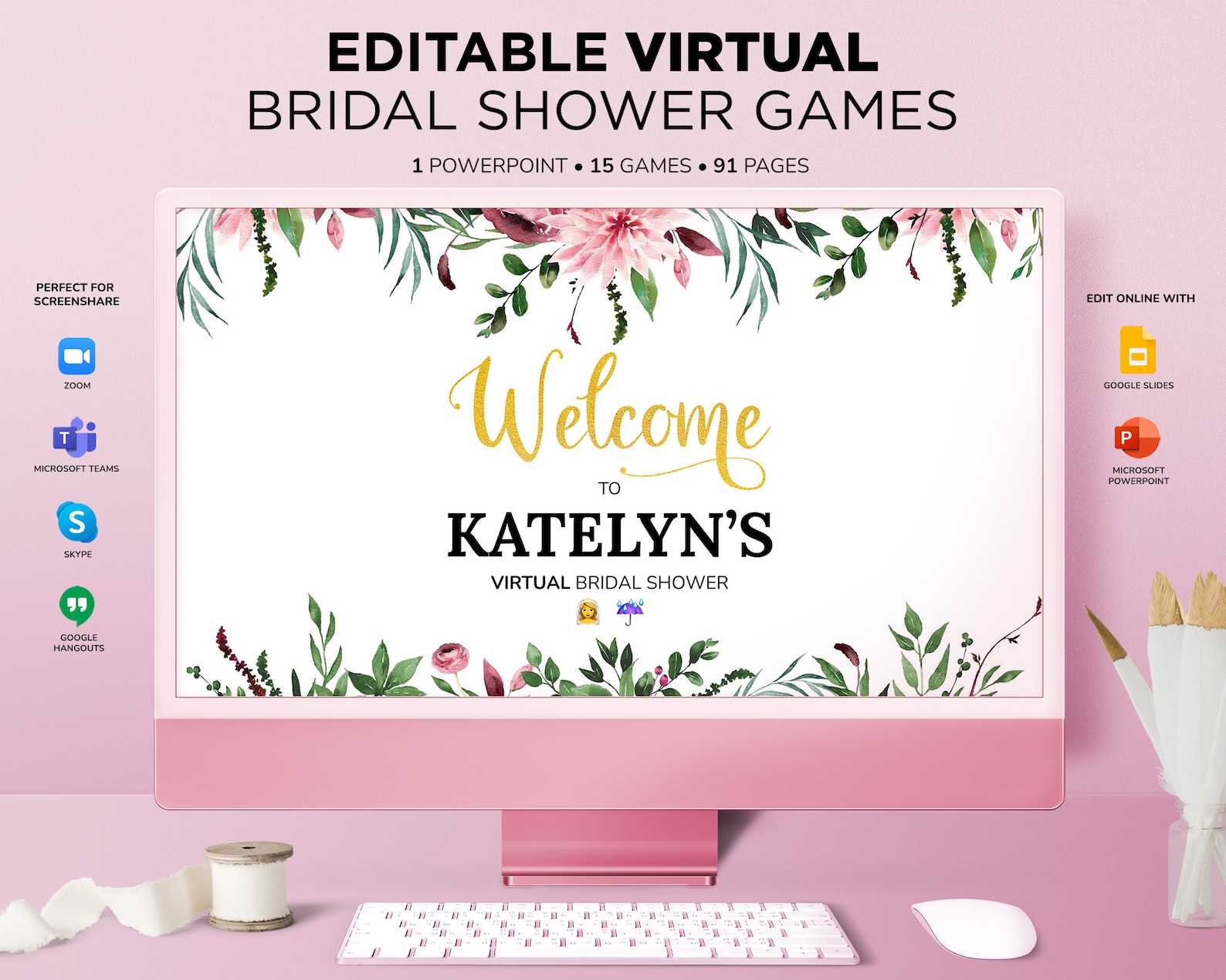 Blush Virtual Bridal Shower Games, Editable Powerpoint Bridal Shower ...