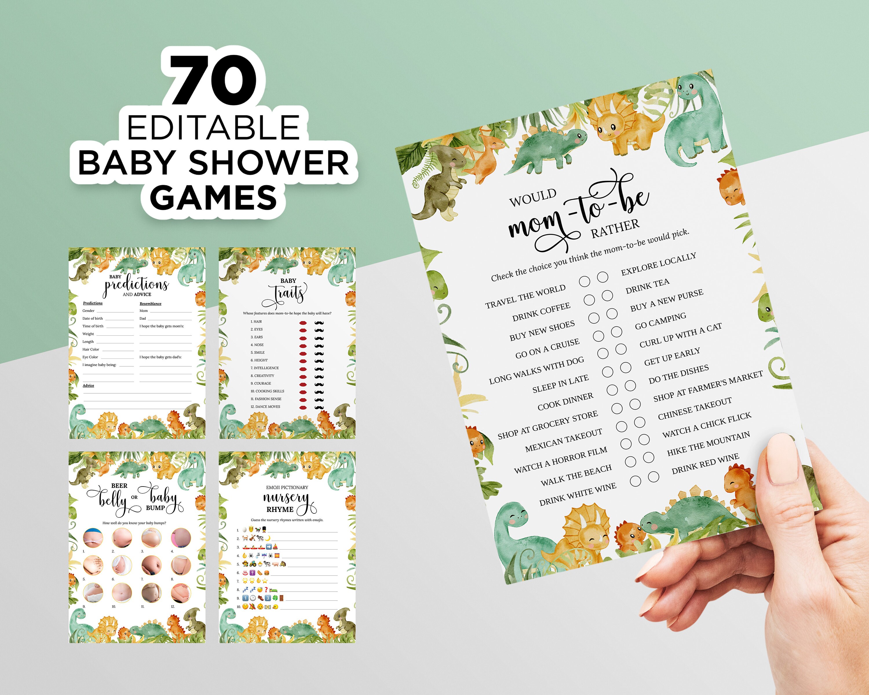 Dinosaur Baby Shower Games Baby Dinosaur Shower Game Bundle - Etsy