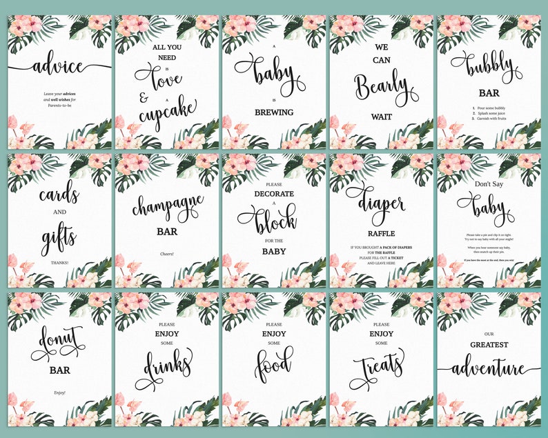 Editable Tropical Baby Shower Signs Printable Shower Table | Etsy