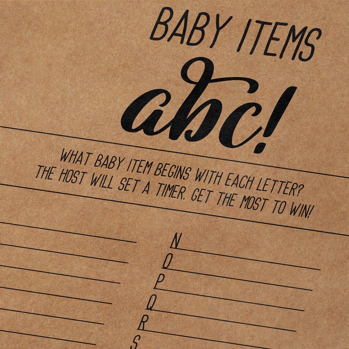 Baby Items ABC Baby Shower Games Kraft Rustic Baby Shower - Etsy