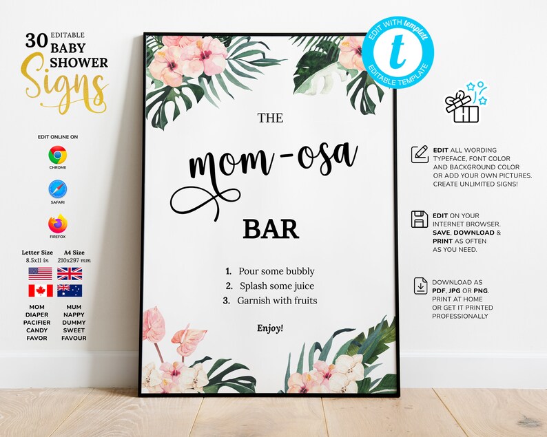 Editable Tropical Baby Shower Signs Printable Shower Table | Etsy