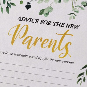Advice for Parents, Baby Shower Games, Greenery, Gold, Baby Shower ...