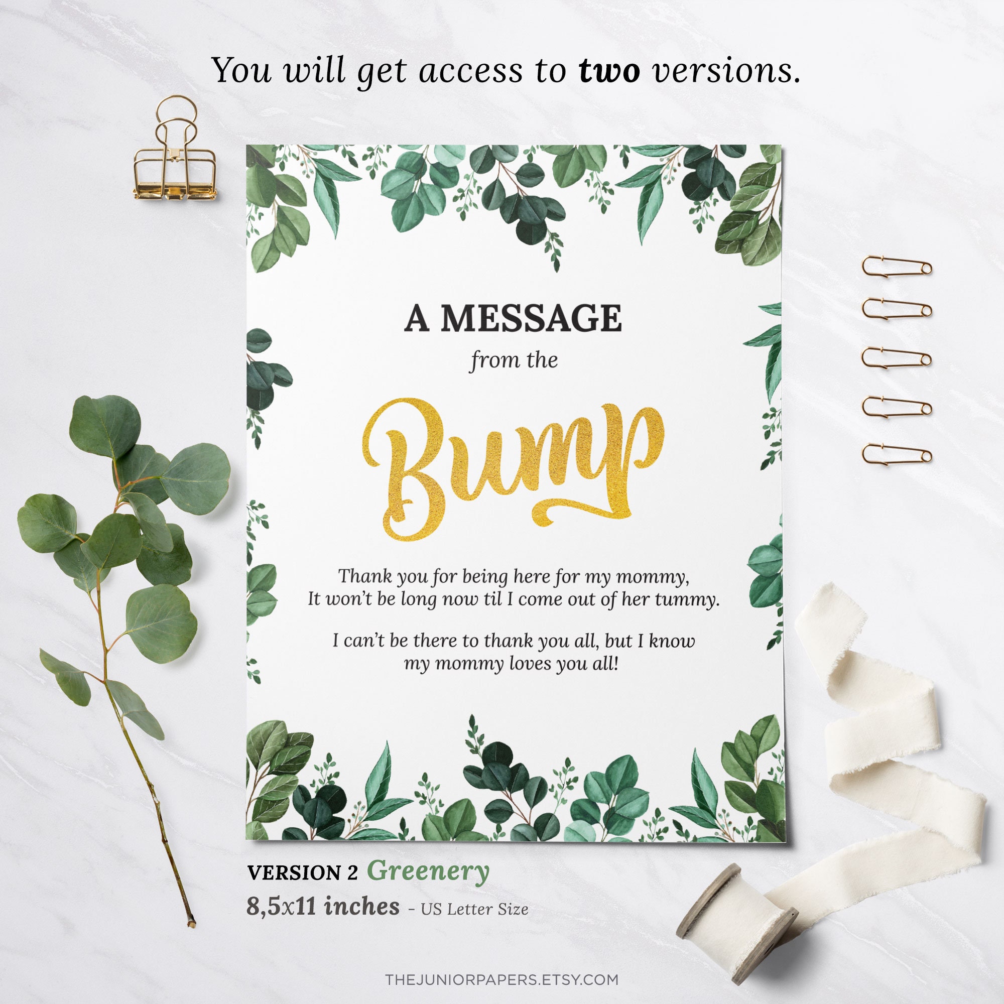 Message From the Bump Baby Shower Sign Greenery Gold Girl | Etsy