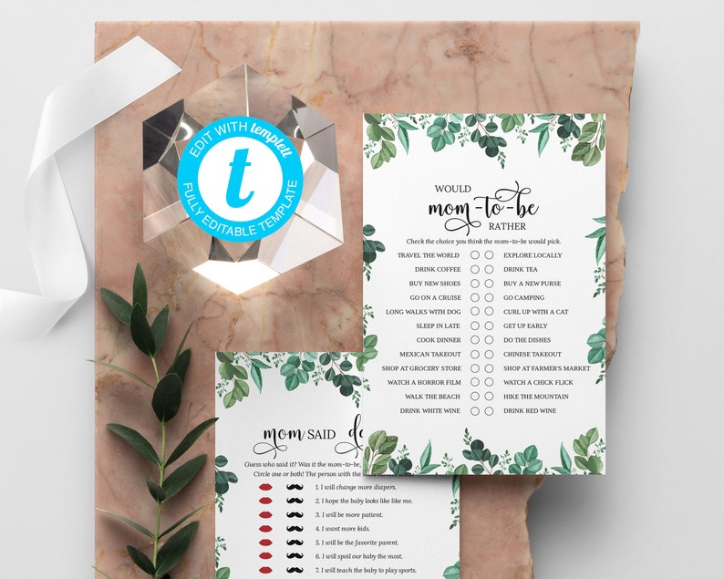 15 Editable Greenery Baby Shower Games Greenery 2 Green - Etsy