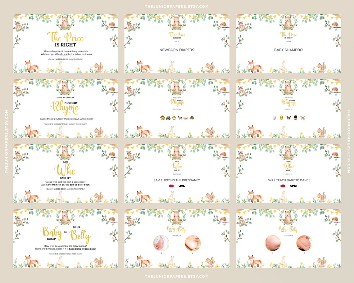 Woodland Animals Editable Virtual Baby Shower Games, Powerpoint Baby ...