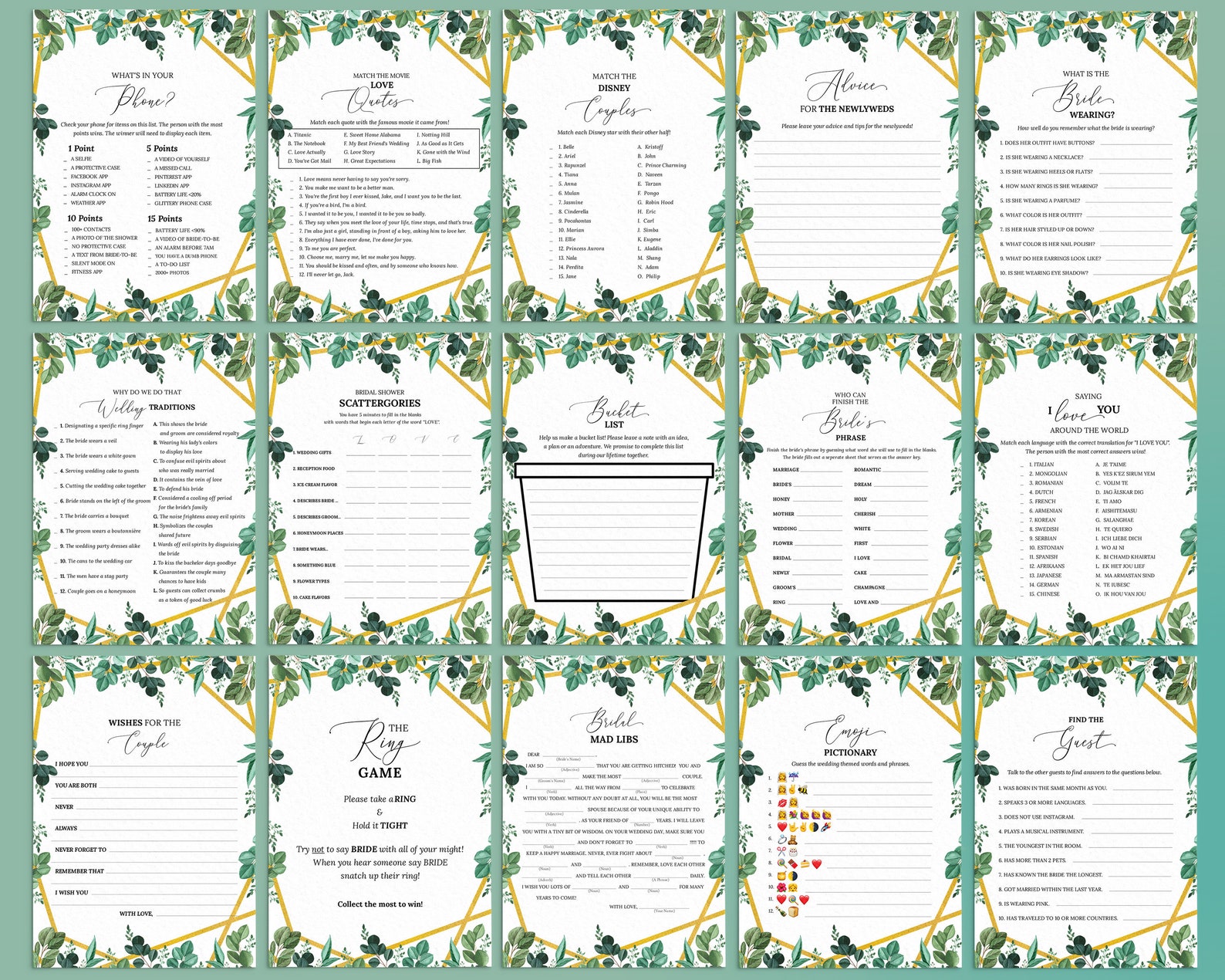 Editable Greenery Bridal Shower Games Printable Bridal Shower - Etsy