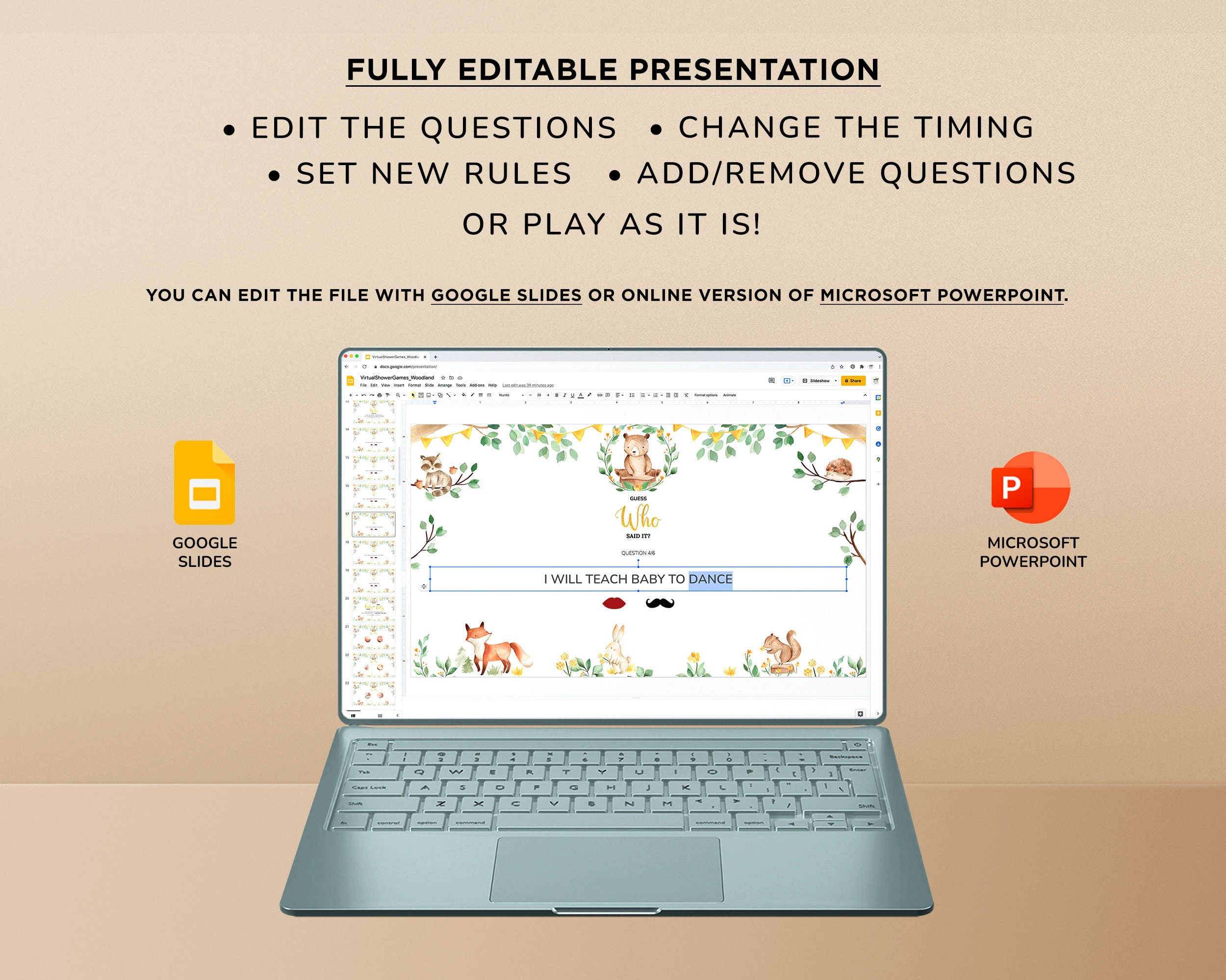 Woodland Animals Editable Virtual Baby Shower Games, Powerpoint Baby ...
