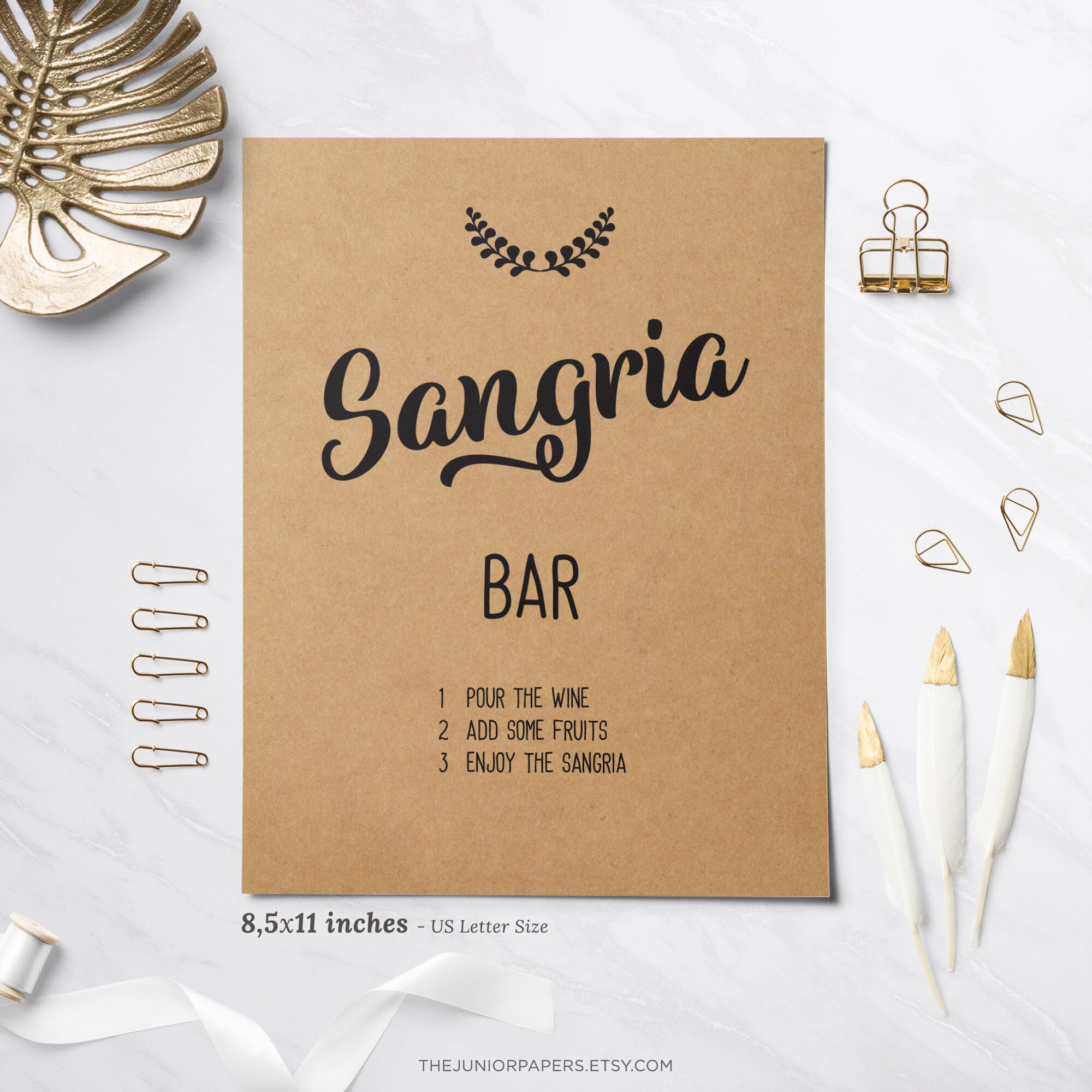 Sangria Bar Baby Shower Sign Rustic Kraft Printable Table - Etsy