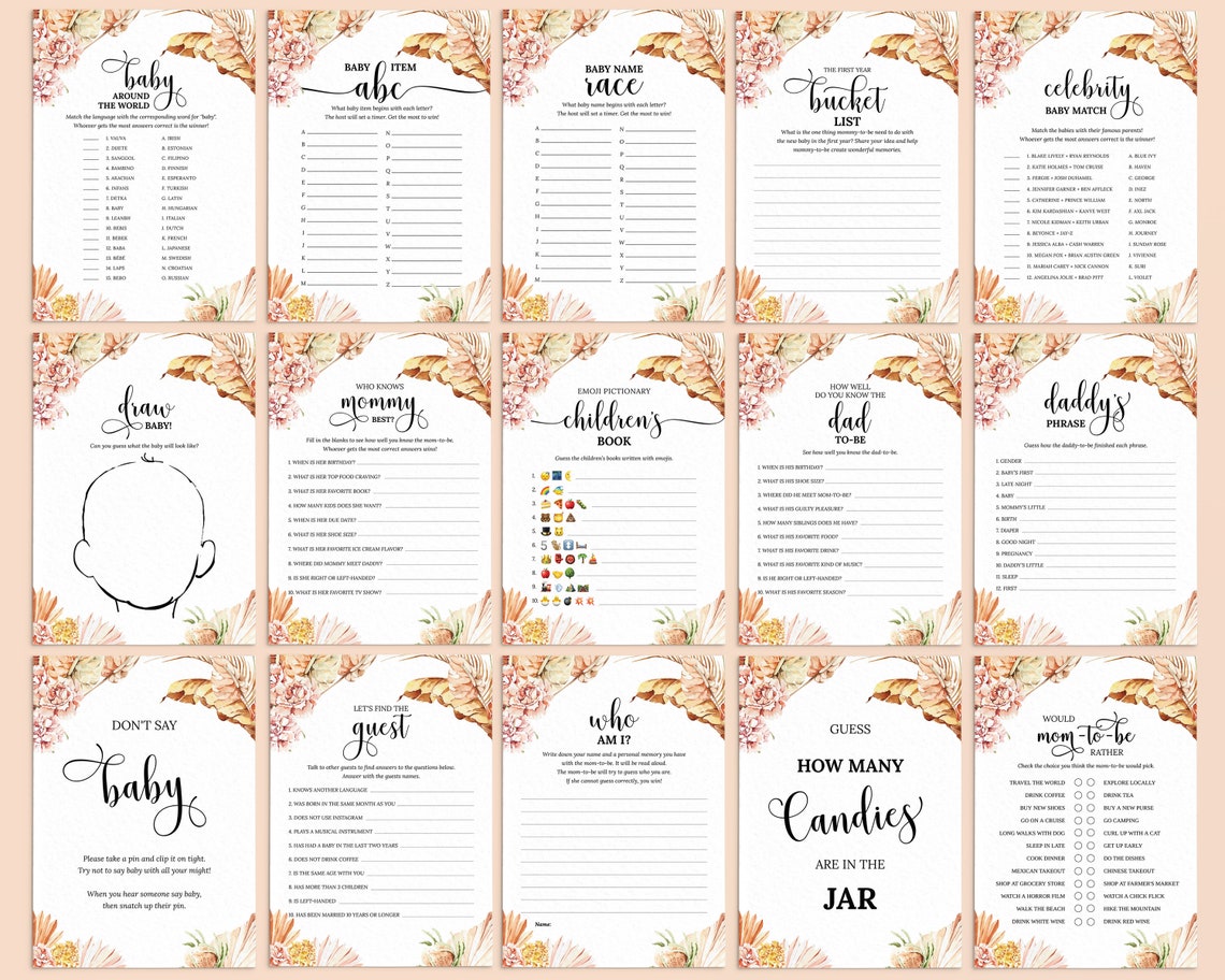 Editable Boho Baby Shower Games Printable Shower Games | Etsy
