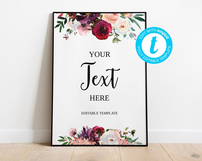 Editable Floral Bridal Shower Table Sign Floral Boho Roses | Etsy