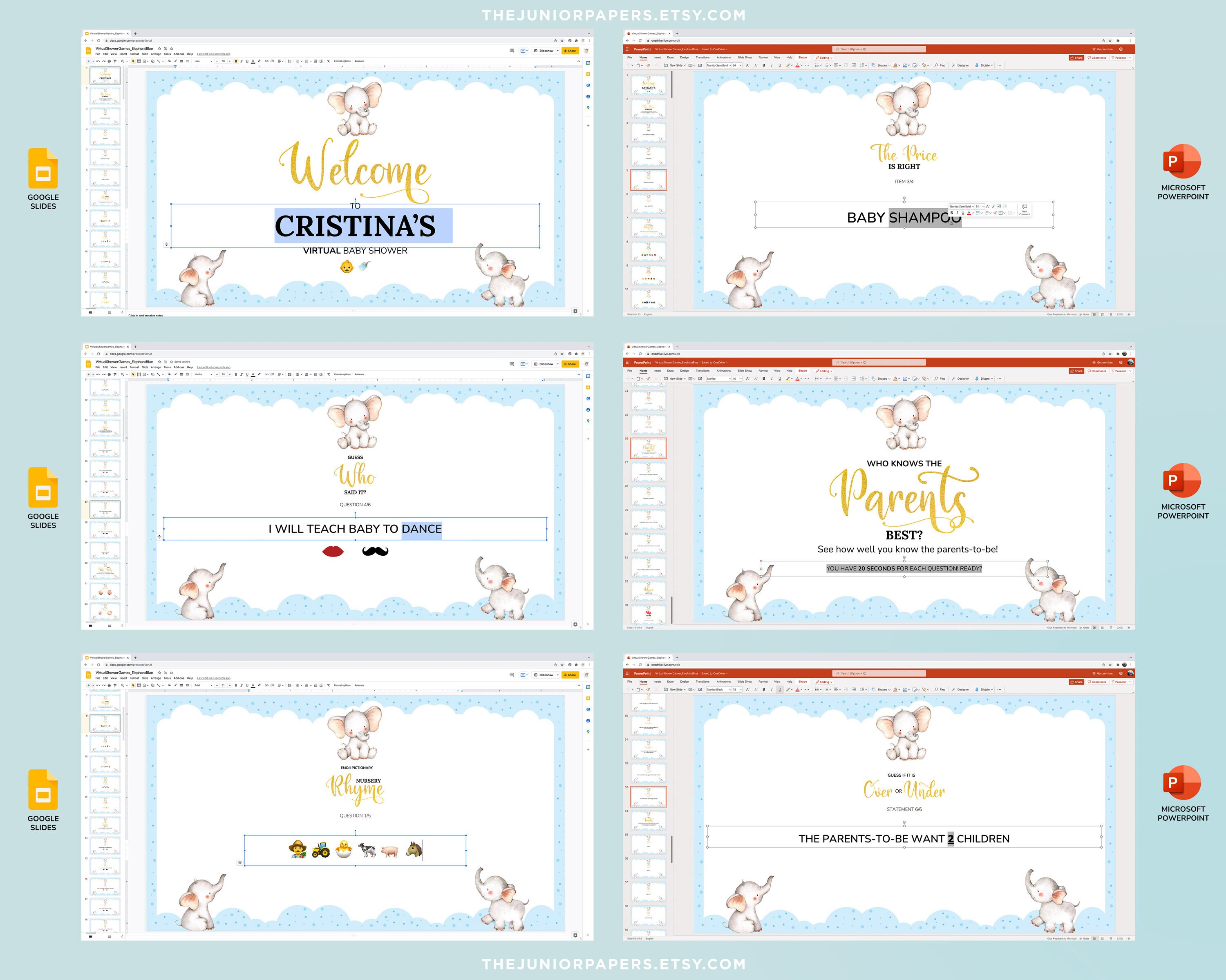 Editable Virtual Baby Shower Games Elephant Blue Powerpoint - Etsy