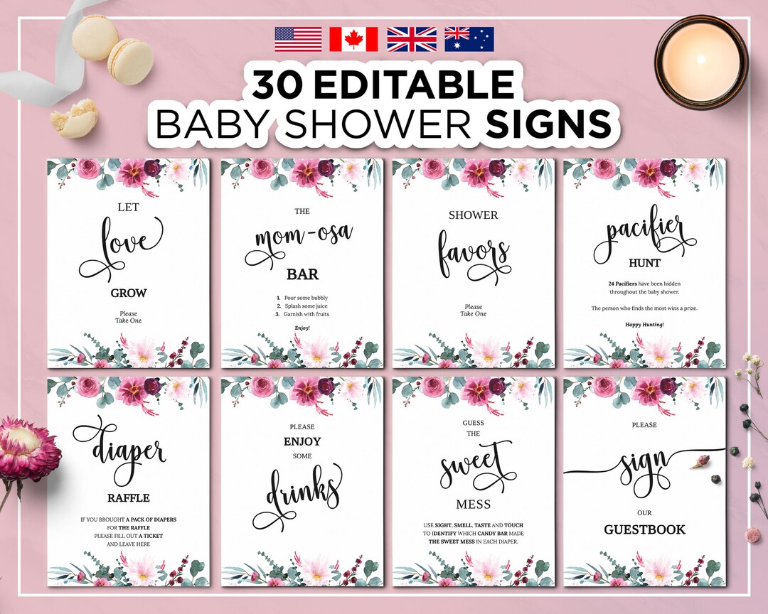 30 letreros editables de baby shower, letrero de mesa de baby shower ...
