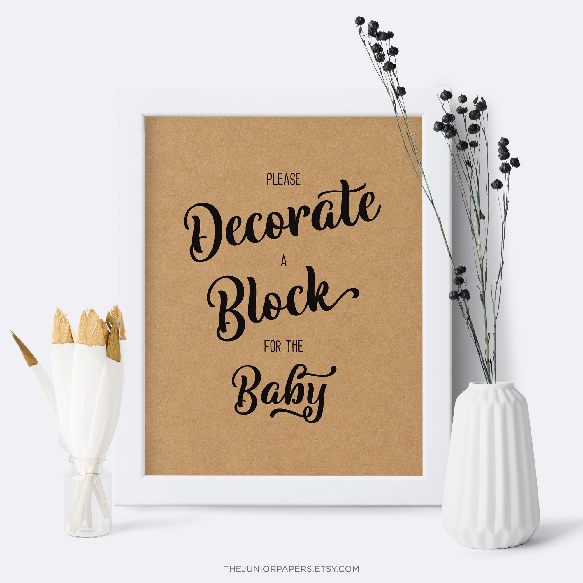 Decorate A Block Baby Shower Sign Rustic Kraft Printable | Etsy