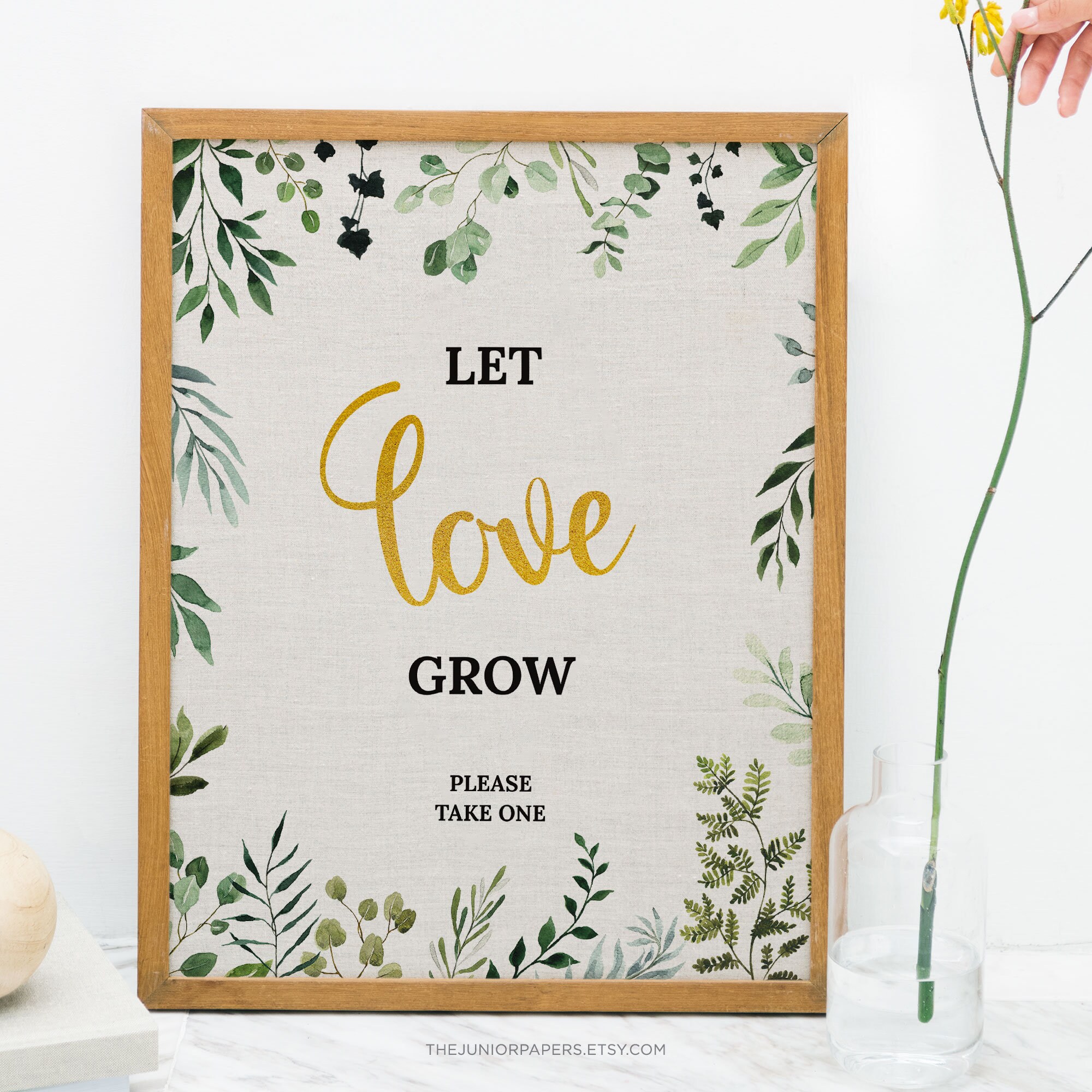 Let Love Grow Baby Shower Sign Greenery Gold Gender | Etsy